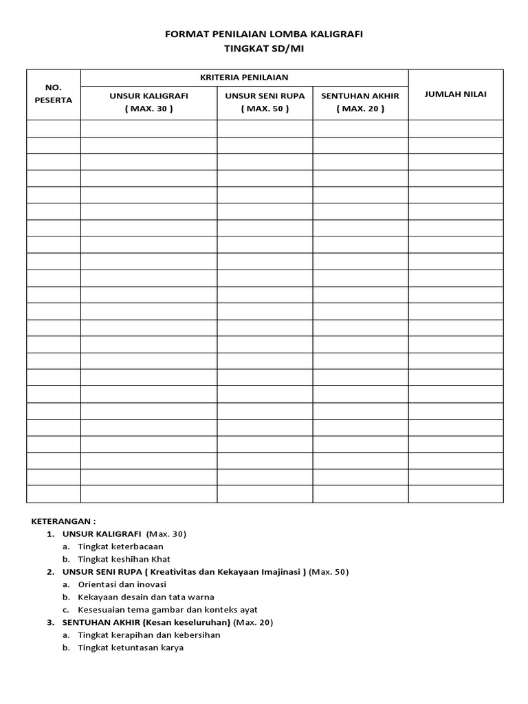 Format Penilaian Lomba Kaligrafi | PDF