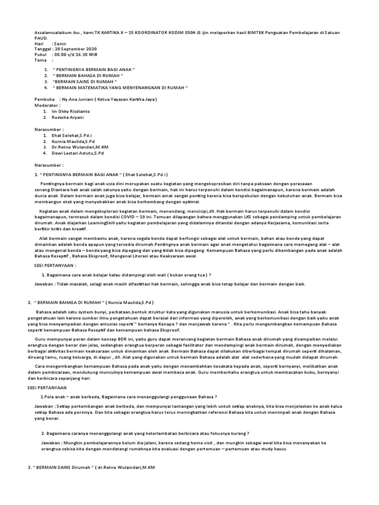 Laporan Bimtek Day 1 | PDF