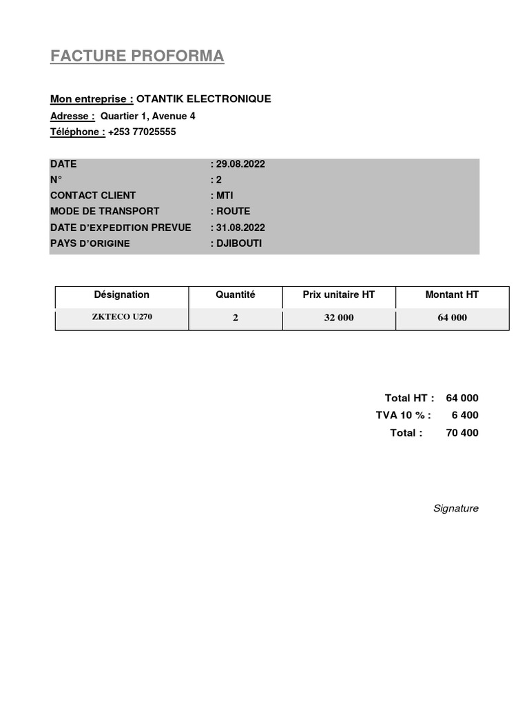 Facture Proforma OTANTIK ELECTRONIQUE | PDF