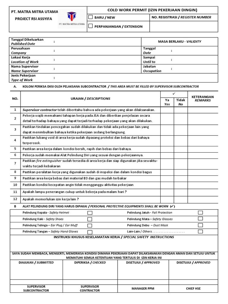 Form PTW - COLD PERMIT PT - MMU PDF | PDF