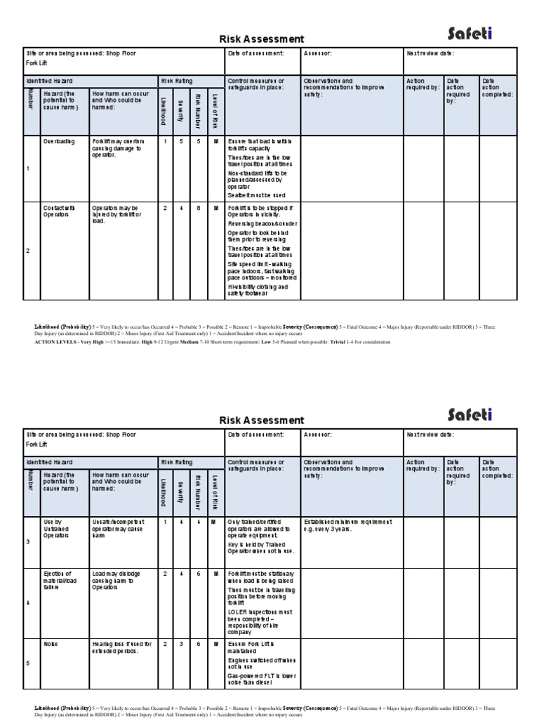 Fork Lift - Risk Assessment - Example | Download Free PDF | Risk | Risk ...