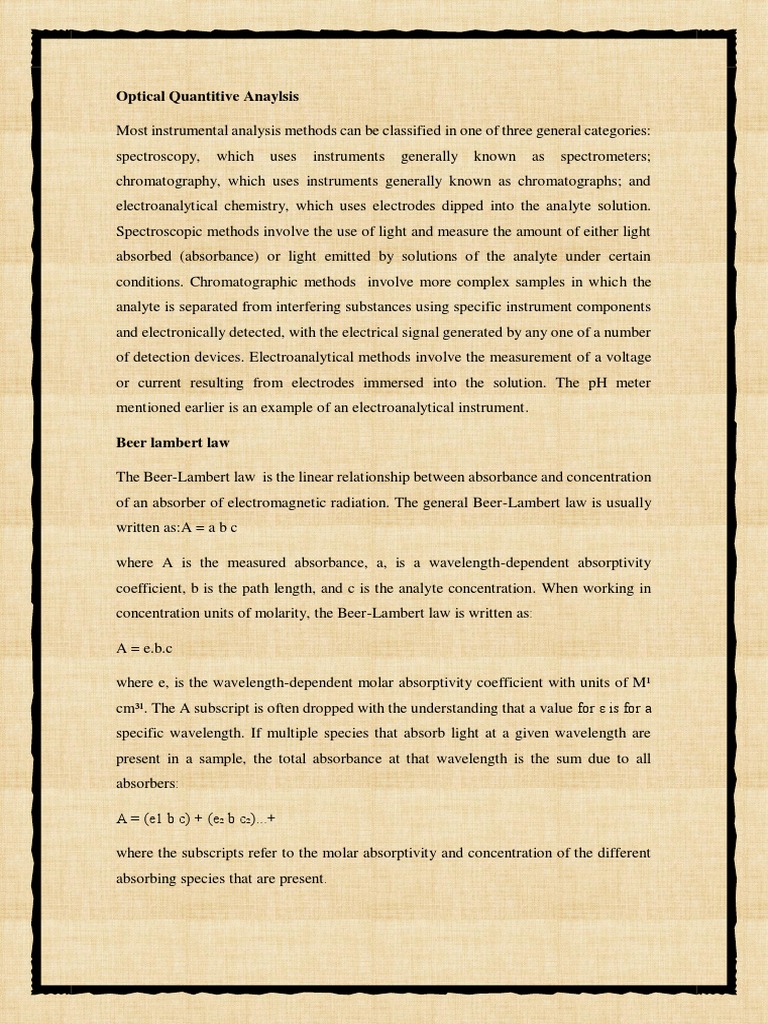 Optical Quantitive Anaylsis | PDF | Absorbance | Absorption Spectroscopy
