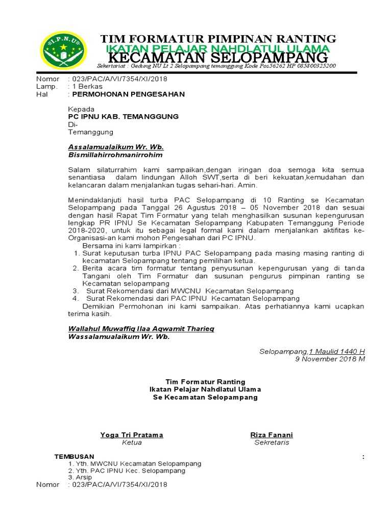 Surat Pengajuan SP Ipnu Ranting | PDF