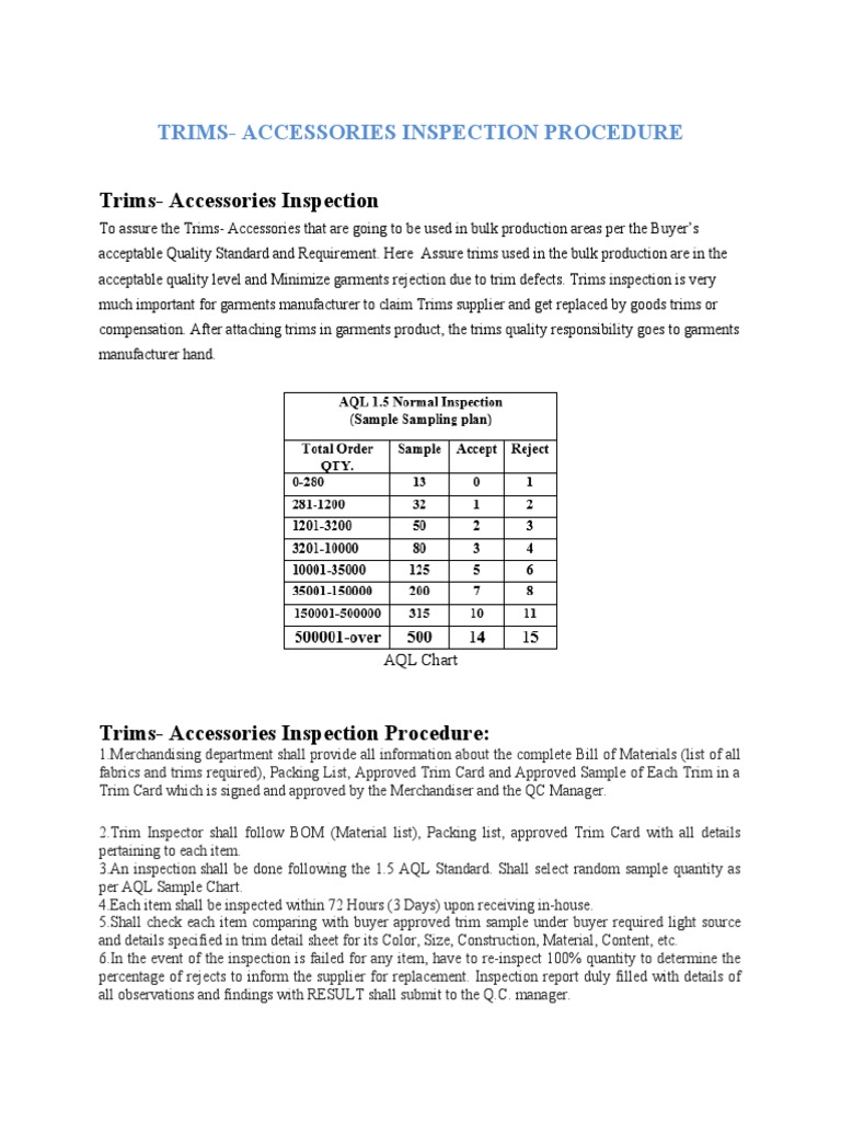 Trims INSPECTION Procedure | PDF | Business Process | Business