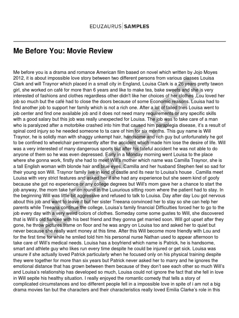 Me Before You Movie Review: Impossible Love Despite Differences | PDF ...