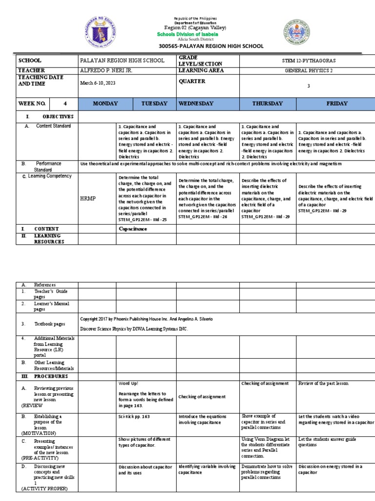 DLL IN General Physics THIRD QUARTER w4 | PDF | Capacitor | Capacitance