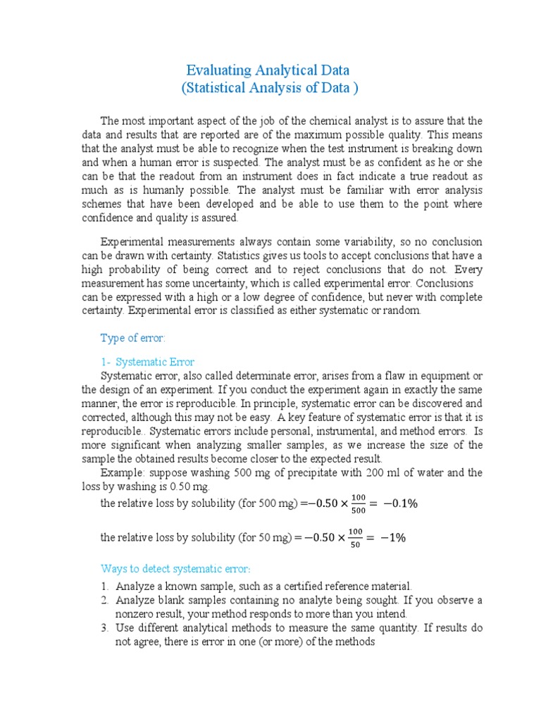 Evaluating Analytical Data PDF | PDF | Standard Deviation | Observational Error