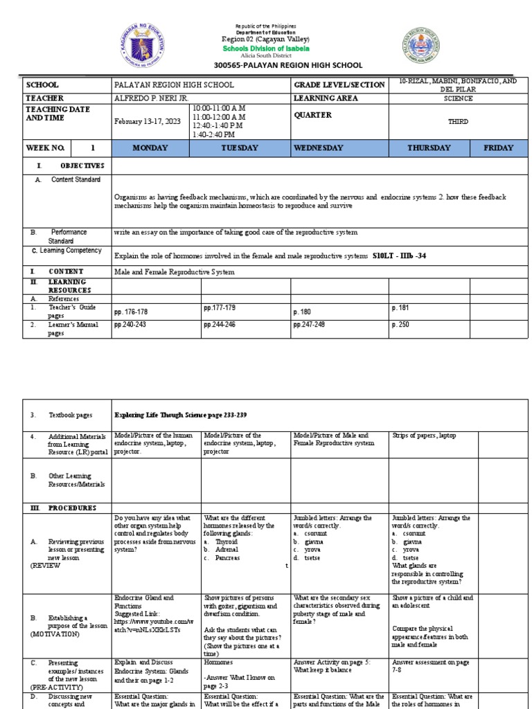 DLL in Science 10 Third Quarter | PDF | Menstrual Cycle | Medical Specialties