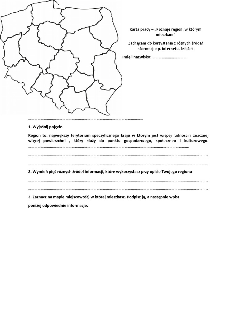 Poznaje Region W Ktorym Mieszkam - Karta Pracy-Odp - Odt | PDF