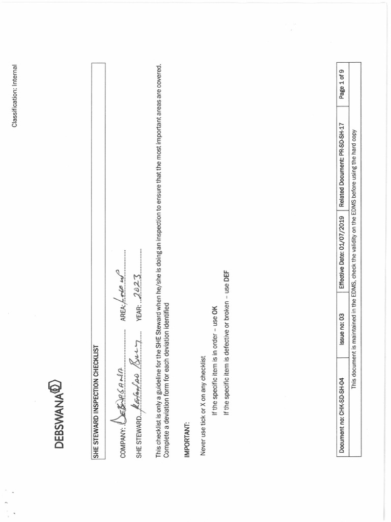 SHE Steward Inspection Checklist - Pit Services | PDF