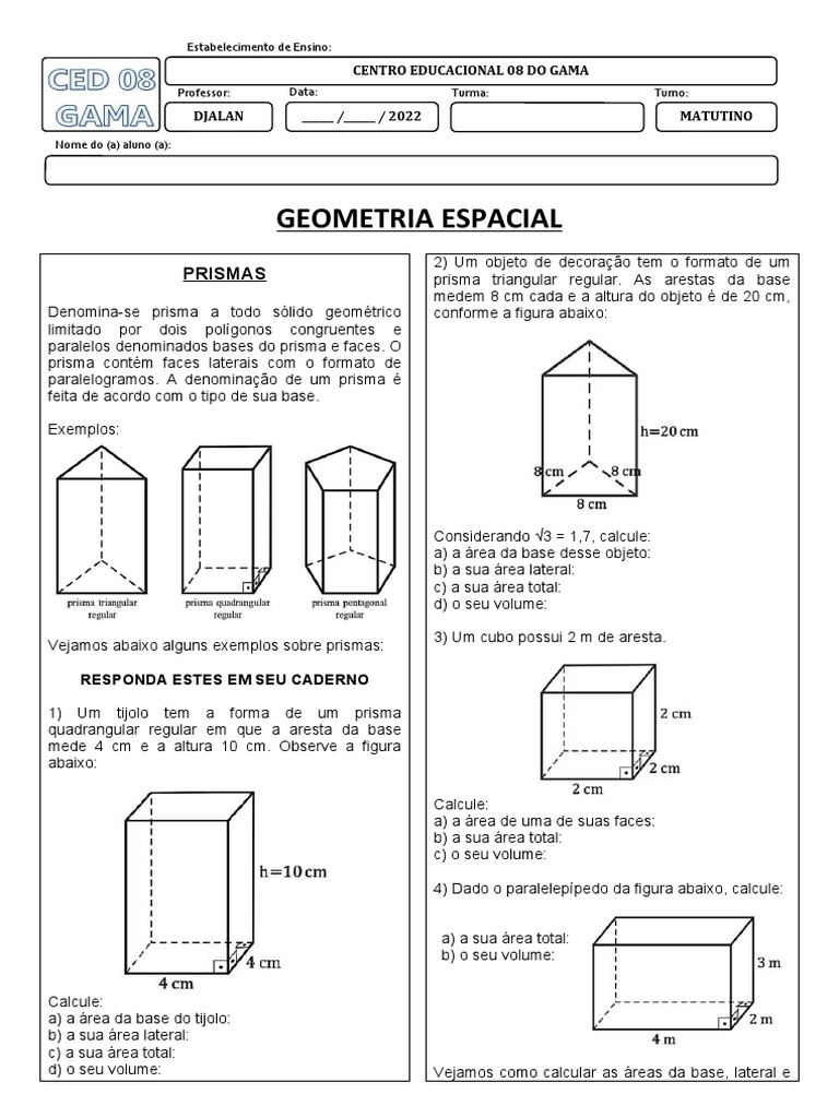 Prismas e Cilindros | PDF | Formas geométricas | Geometria Euclidiana
