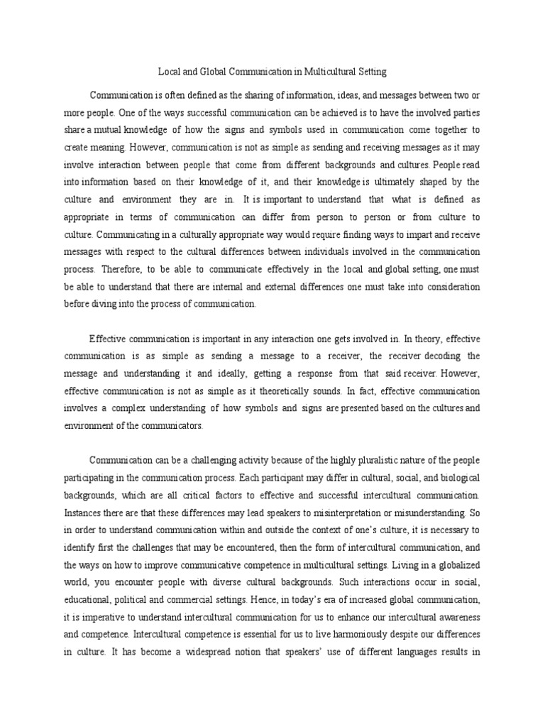 Local and Global Communication in Multicultural Setting | PDF ...