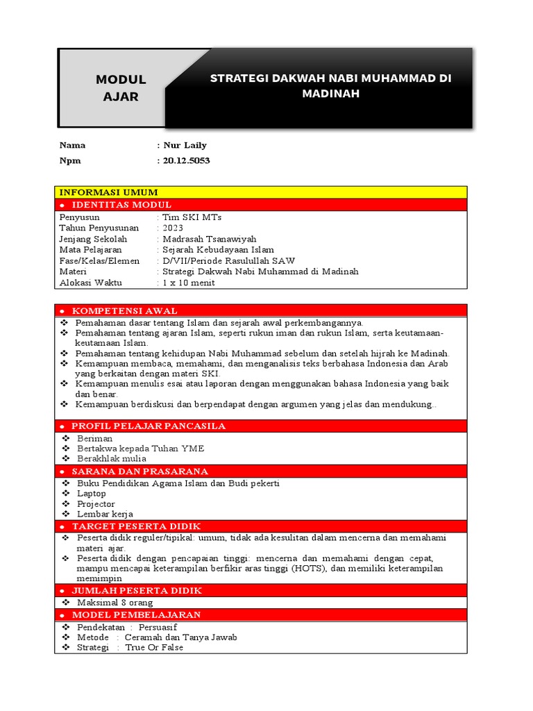 Modul Ajar Strategi Dakwah Nabi Muhammad Di Madinah | PDF | Karier & Perkembangan