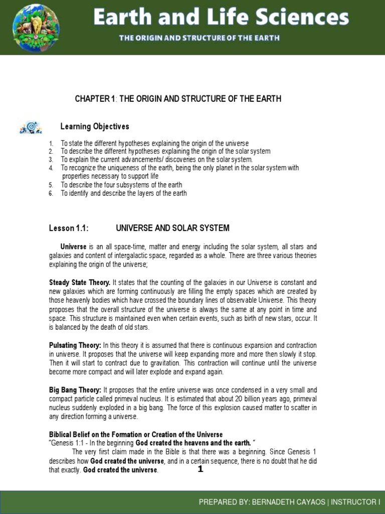 Chapter 1 - The Origin and The Structure of The Earth. | PDF | Science ...