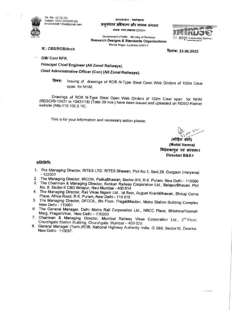 Approval Letter and 39 Drawings 102m Spans Approved by RDSO Lucknow PDF ...