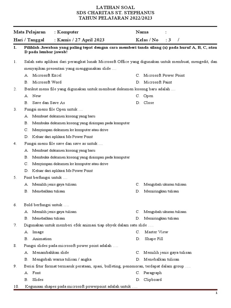 Latihan Soal Kls 3 Power Point | PDF