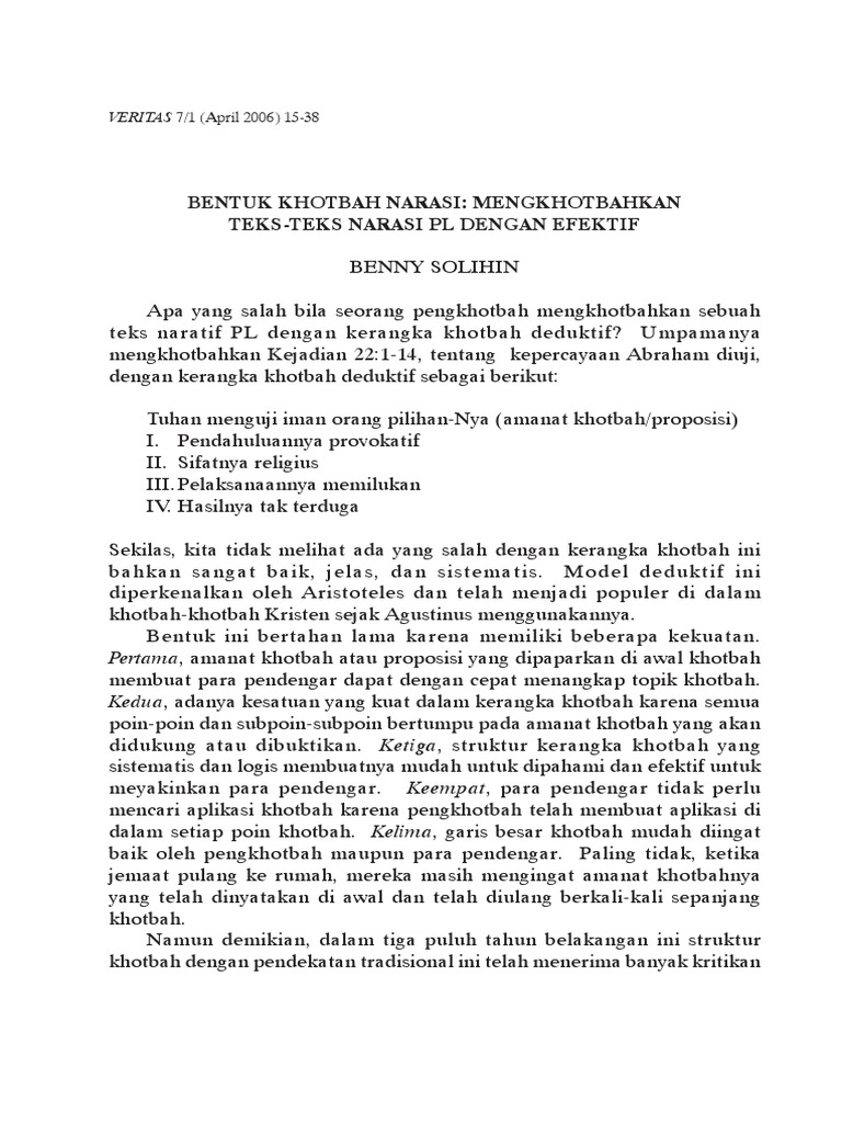 Bentuk Khotbah Narasi - Mengkhotbahkan Teks-Teks Narasi PL Dengan ...