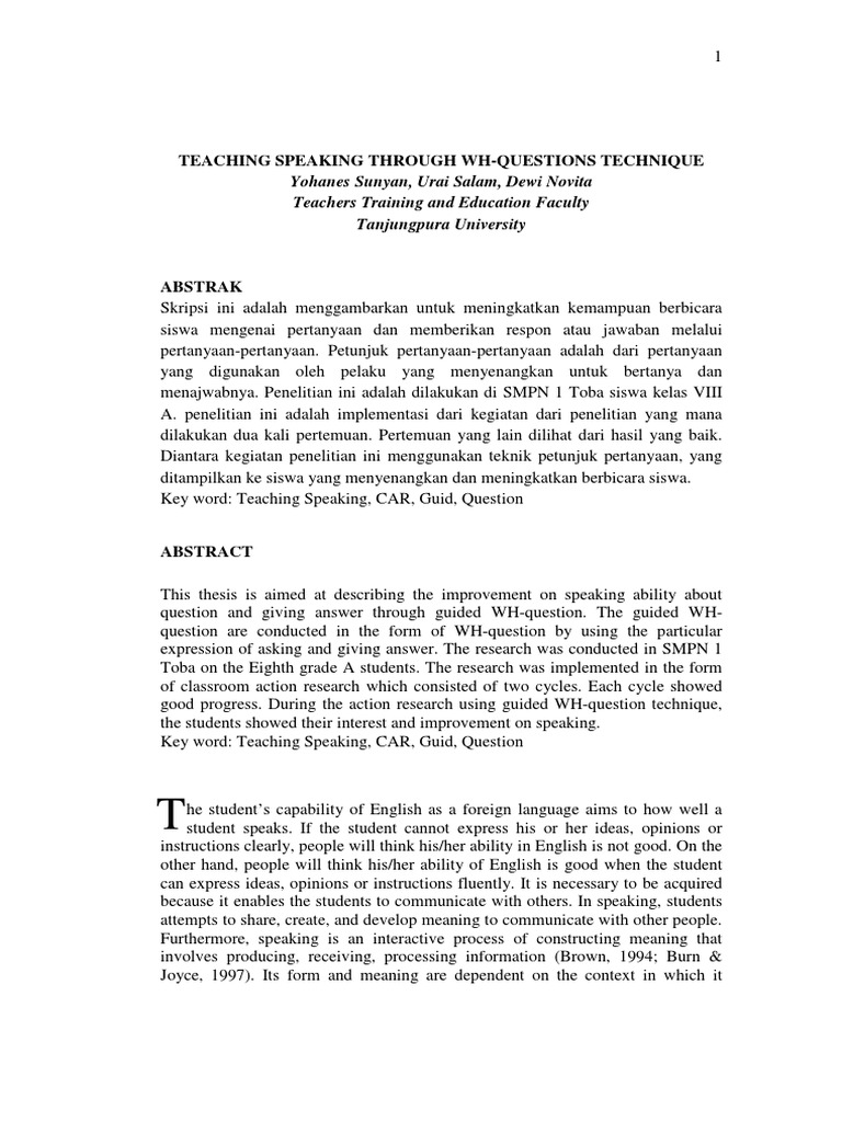 Teaching sPEAKING THROUGH WH - QUESTIONS | Download Free PDF | Question ...
