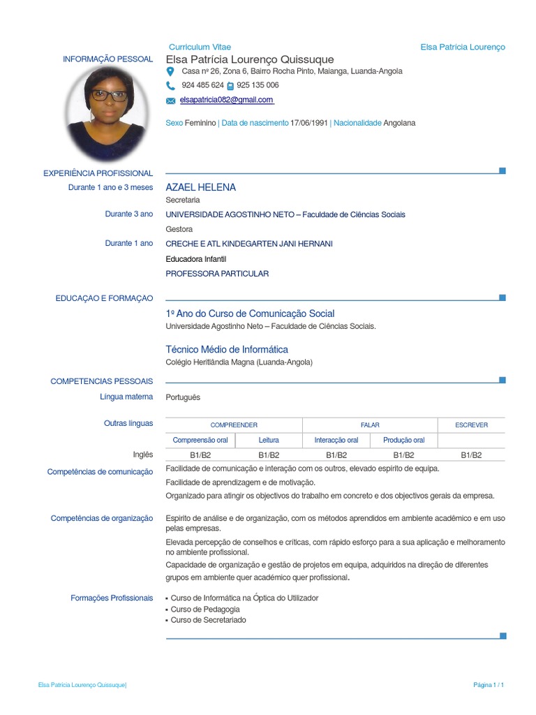CV - Elsa | Download grátis PDF | Comunicação | Cognição