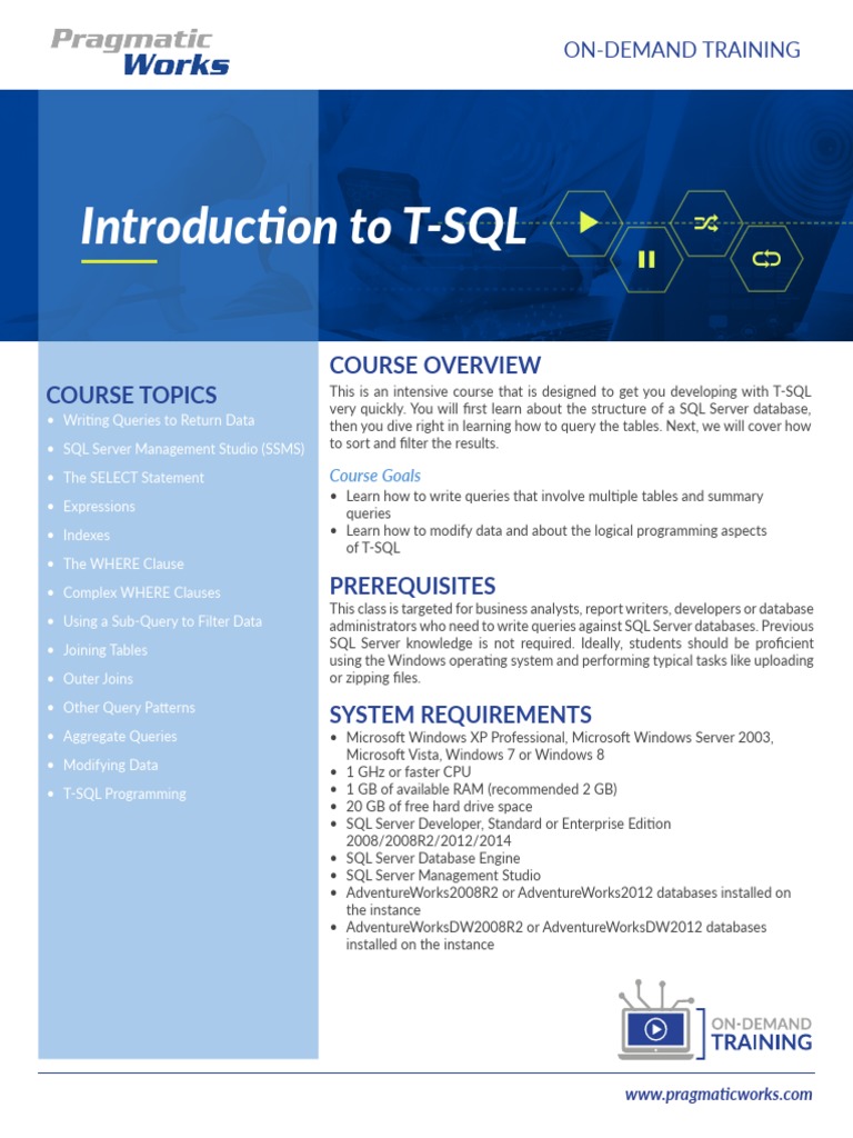 Introduction To T SQL | PDF | Microsoft Sql Server | Databases