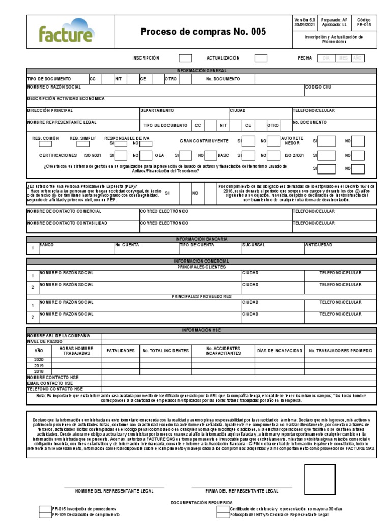 FR-015 Inscripción y Actualización de Proveedores | PDF | Teléfonos móviles