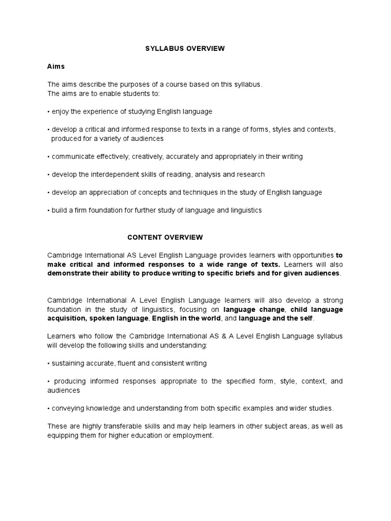 AS & A Level English Language Syllabus | PDF | Language Acquisition ...