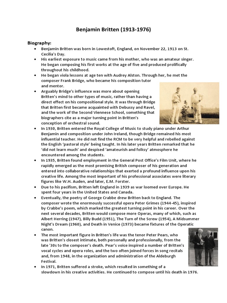 Benjamin Britten Presentation | PDF | Classical Music | Opera
