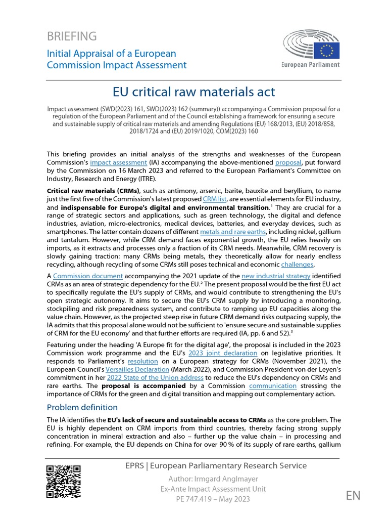 EU Critical Raw Materials Act | PDF | European Union | Sustainability