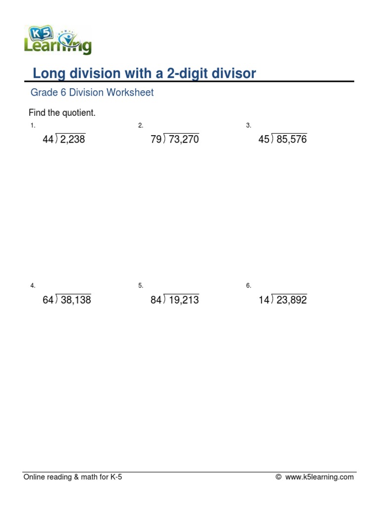 Grade 6 Long Division by 2 Digit Divisors D PDF | PDF