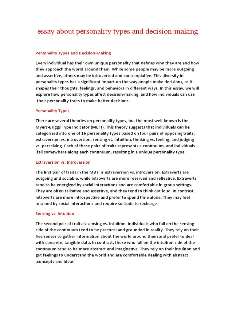Essay About Personality Types and Decision | PDF | Personality Type ...