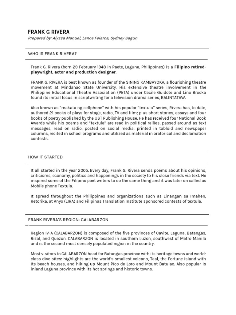 Writeup Frank Rivera | PDF | Philippines