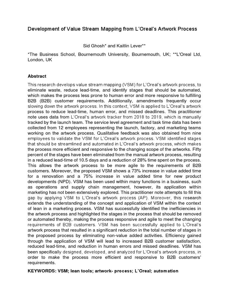 Development of Value Stream Mapping From L'Oreal's Artwork Process PDF | PDF | Lean ...