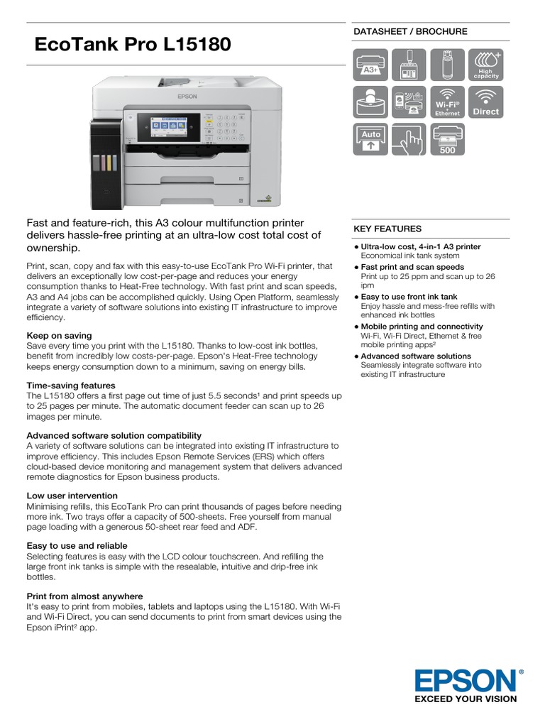 ecotank-pro-l15180-datasheet.pdf | PDF | Image Scanner | Printer (Computing)