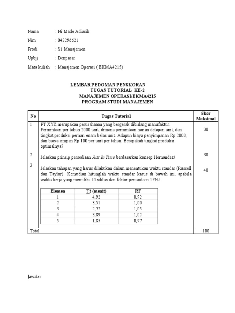 Tugas 2 Manajemen Operasi | PDF