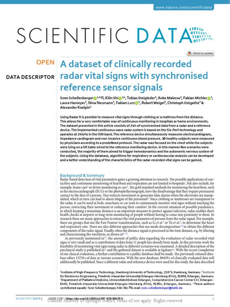 A Dataset of Clinically Recorded Radar Vital Signs | PDF