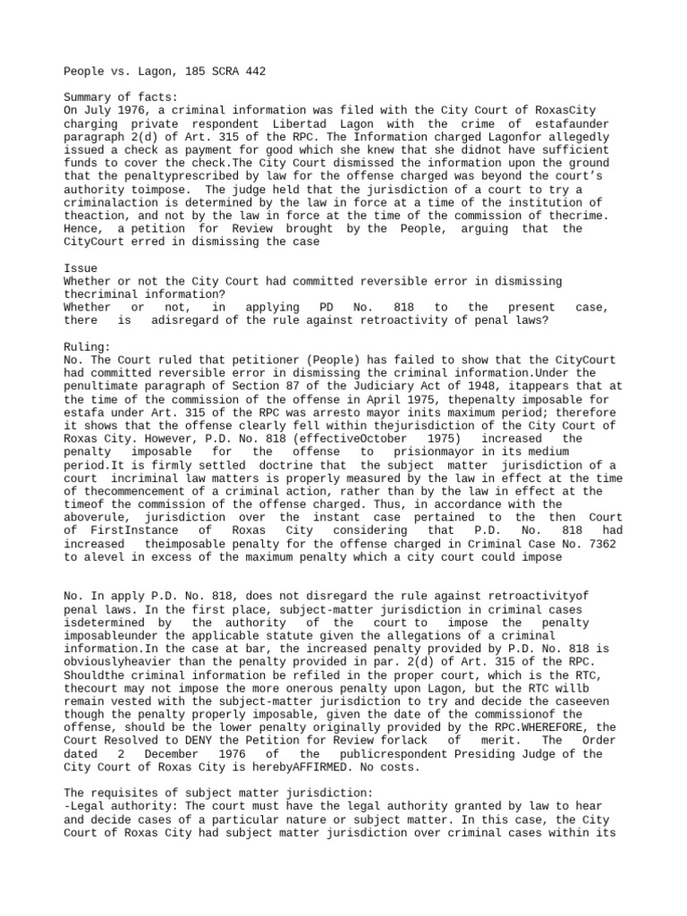 People vs. Lagon 185 SCRA 442 | PDF | Crimes | Crime & Violence