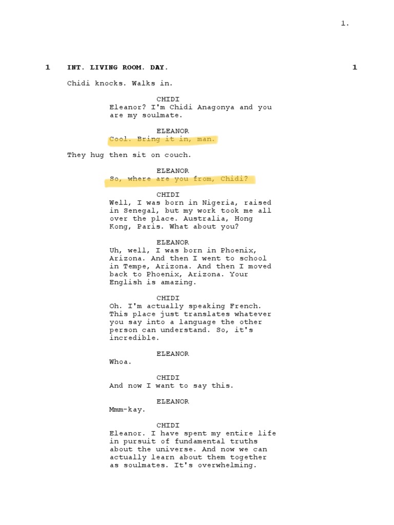 The Good Place Episode 1 Transcript | PDF | Art
