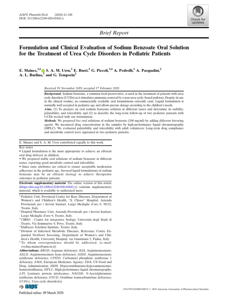 Brief Report Formulation and Clinical Evaluation of Sodium Benzoate Oral Solution For The ...