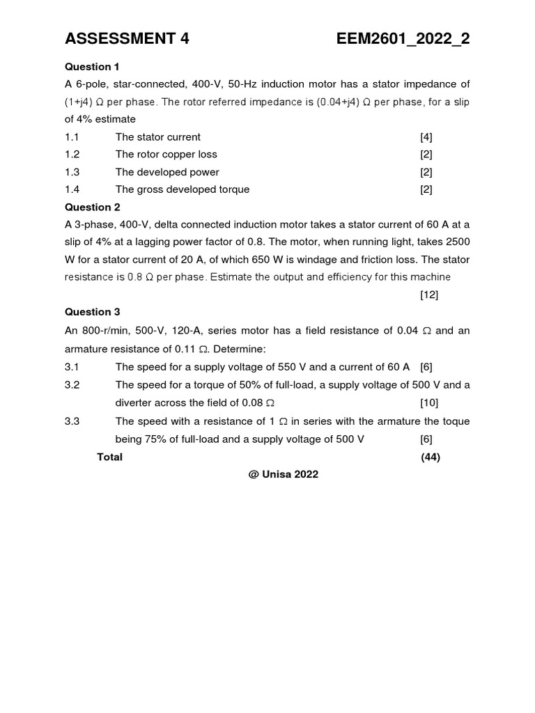 EEM2601 Assessment 4 Questions | PDF