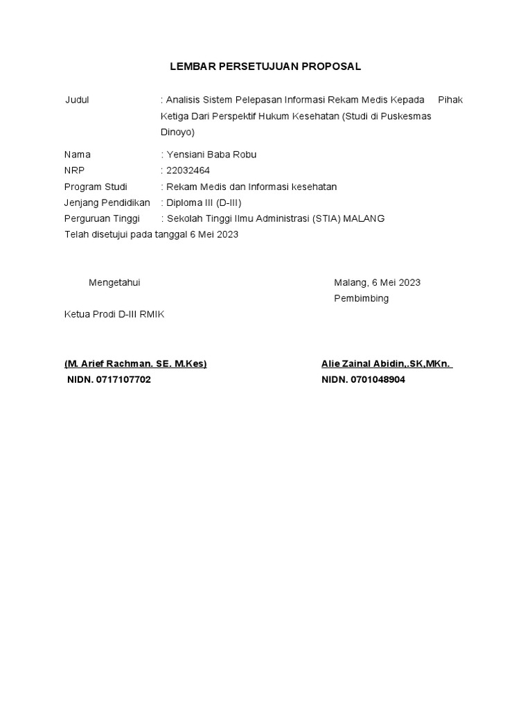 Contoh Lembar Persetujuan Proposal | PDF