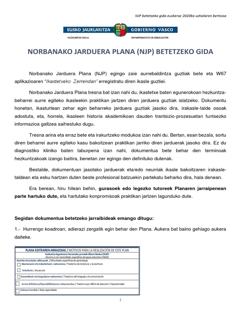 NJP BETETZEKO GIDA EUSKERAZ 2020 Bertsioa PDF | PDF