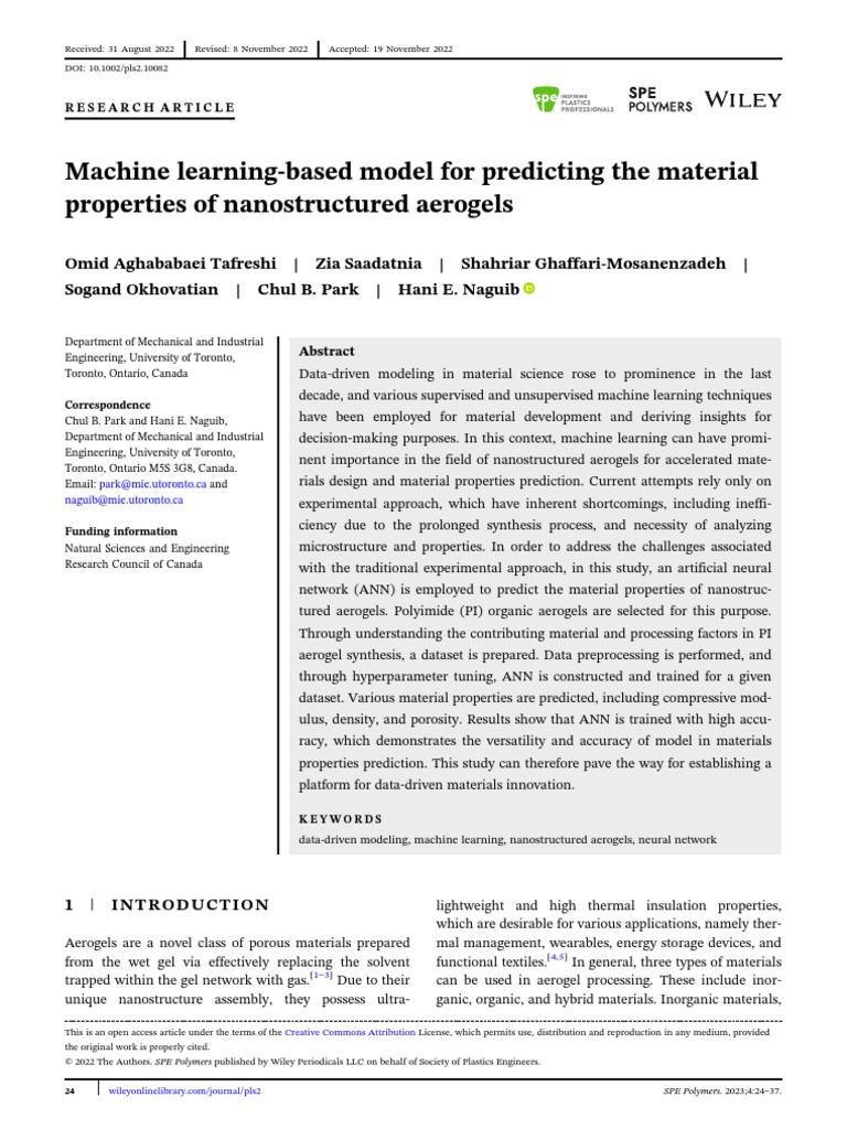 SPE Polymers - 2022 - Tafreshi - Machine Learning Based Model For Predicting The Material ...