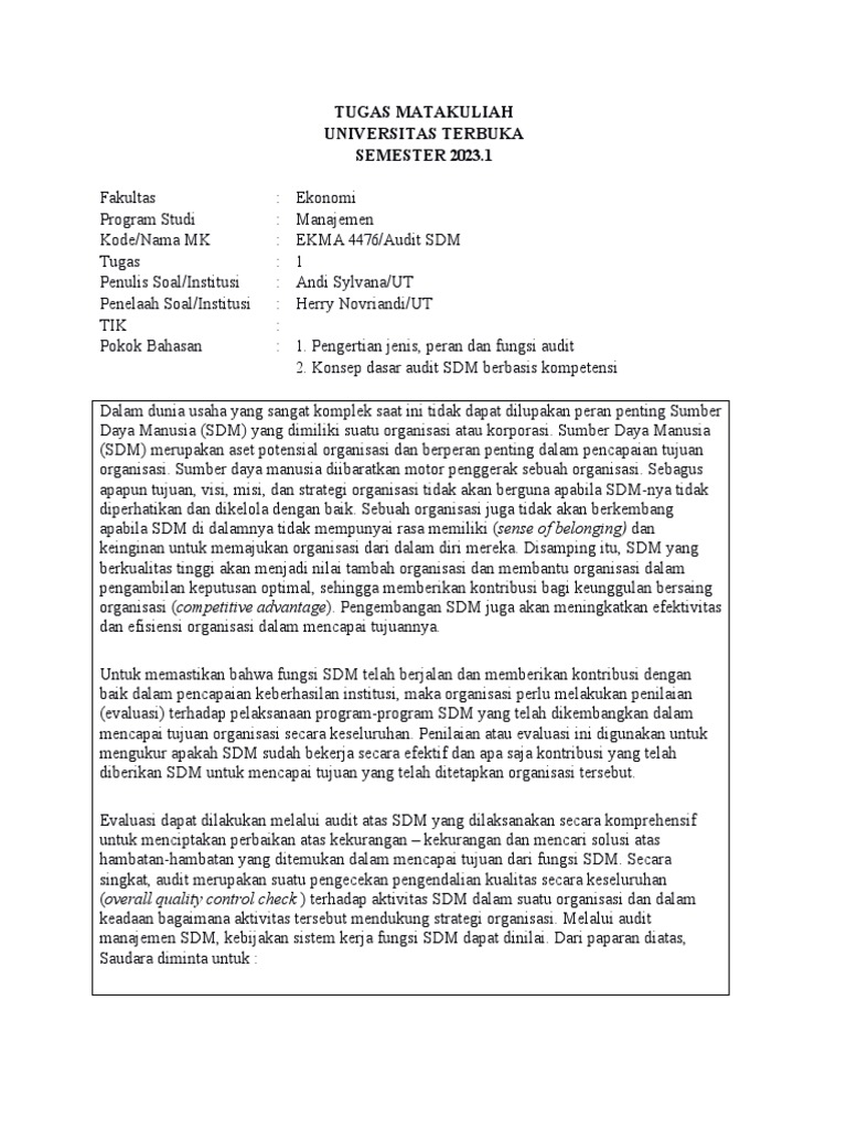 Tugas 1 Audit SDM | PDF
