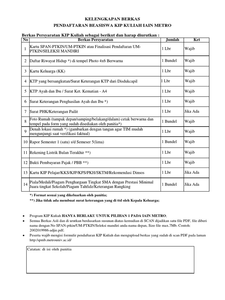 Form Kelengkapan Syarat Kip Kuliah | PDF