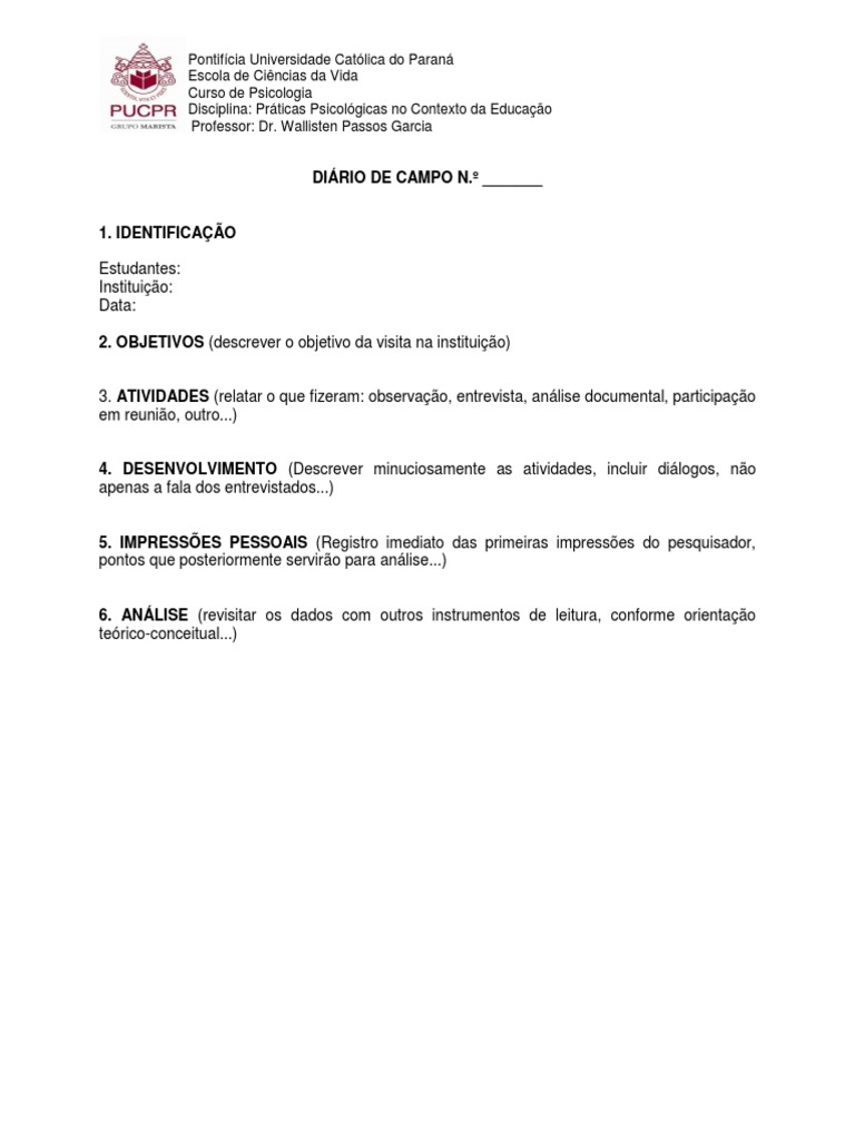 Modelo Diário de Campo | PDF | Carreira e Crescimento