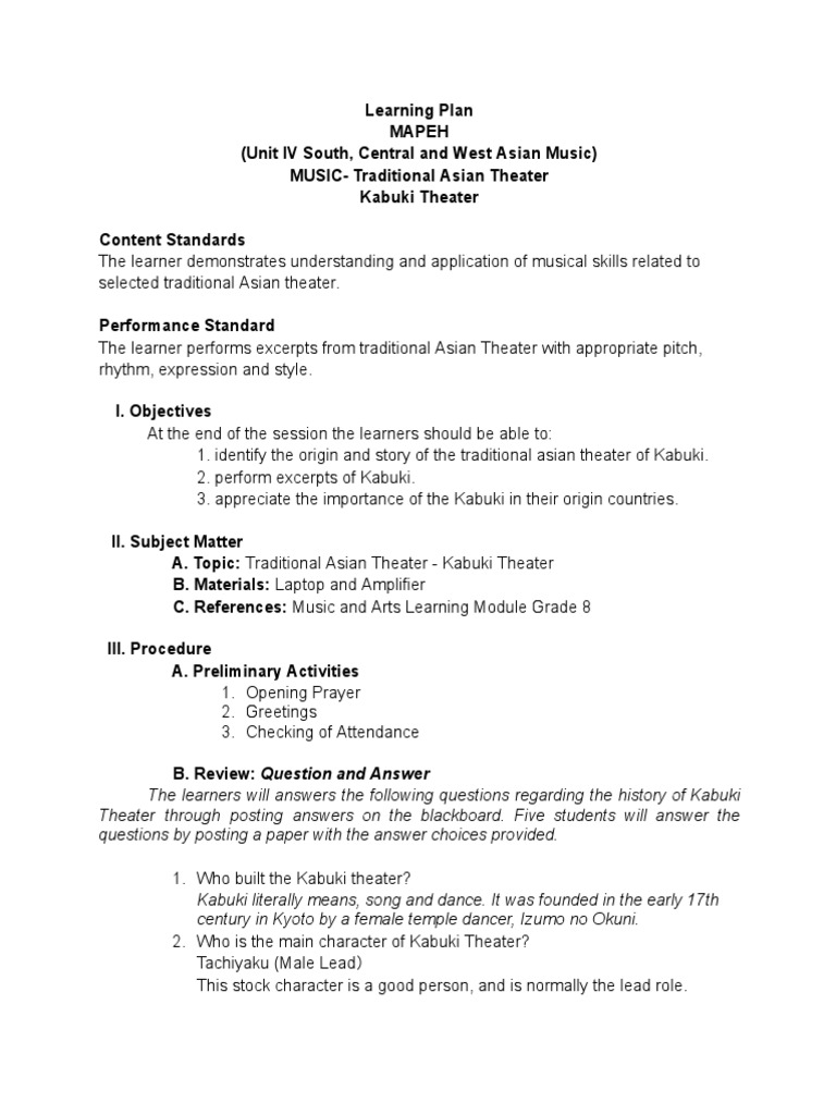 Lesson Plan - G8 Q4 M1 - V6 | PDF | Theatre | Dances