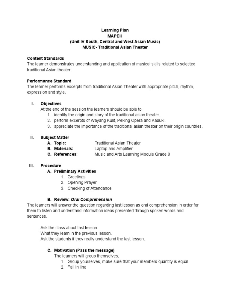 Lesson Plan - G8 Q4 M1 | PDF | Learning | Theatre