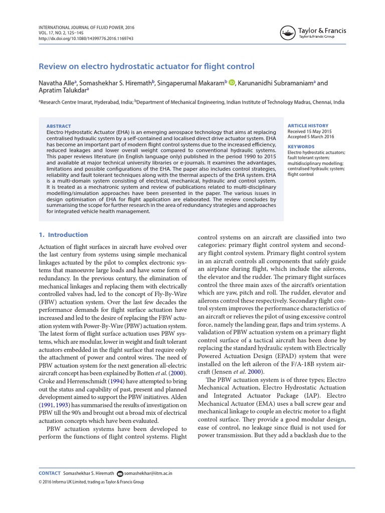 Review On Electro Hydrostatic Actuator F Pdf
