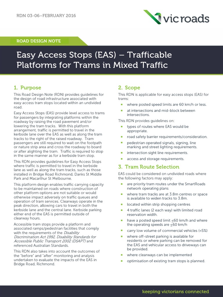 Road Design Note 0306 Easy Access Stops EAS For Trams in Mixed Traffic ...