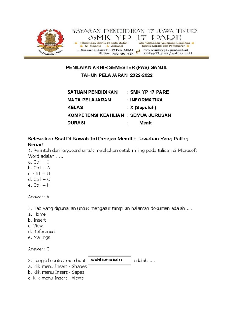 X - SOAL Informatika - PAS GANJIL - 2022-2023 | PDF